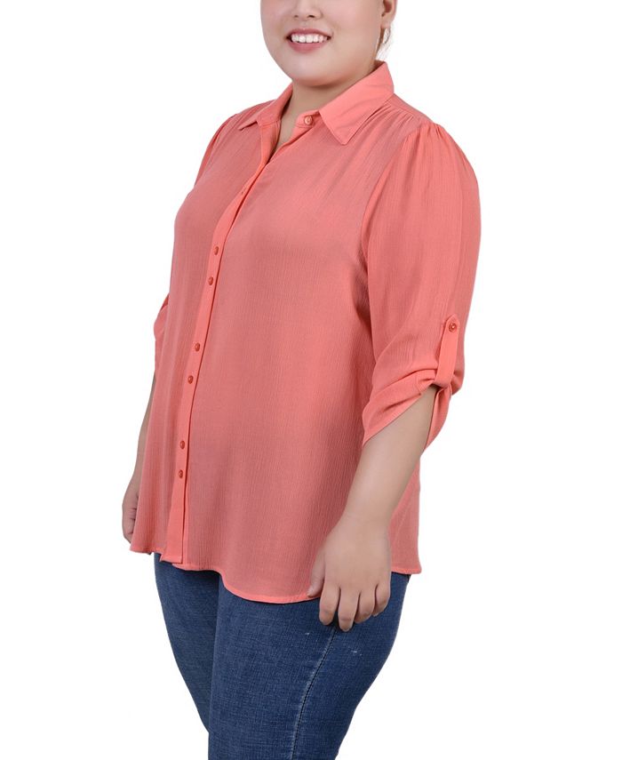 NY Collection Plus Size 3/4 Sleeve Gauze Blouse - Macy's