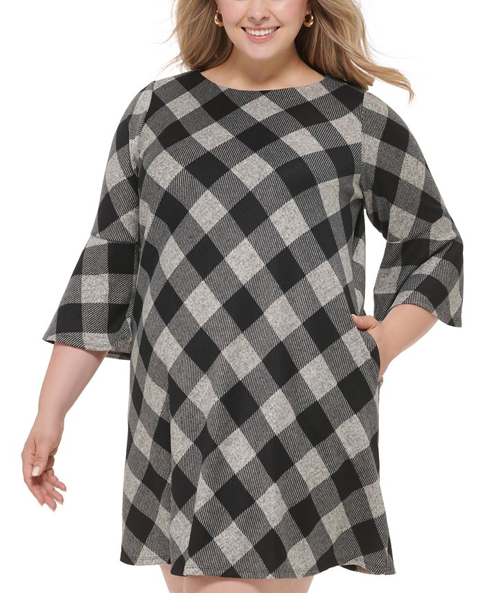Jessica Howard Plus Size Plaid Bell-Sleeve Shift Dress - Macy's