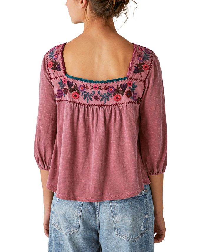 Lucky Brand Cotton Embroidered Smocked Peasant Top - Macy's
