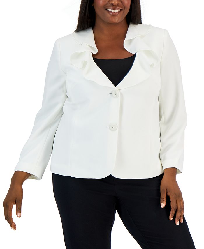 Kasper Plus Size Ruffled Collar Two-Button Blazer & Reviews - Jackets ...