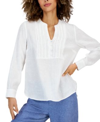 Charter Club Women's Linen Split-Neck Tunic, Created for Macy's - Macy's