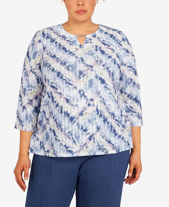 Alfred Dunner Plus Size Shenandoah Valley Tie Dye Crew Neck 3/4 Sleeve ...