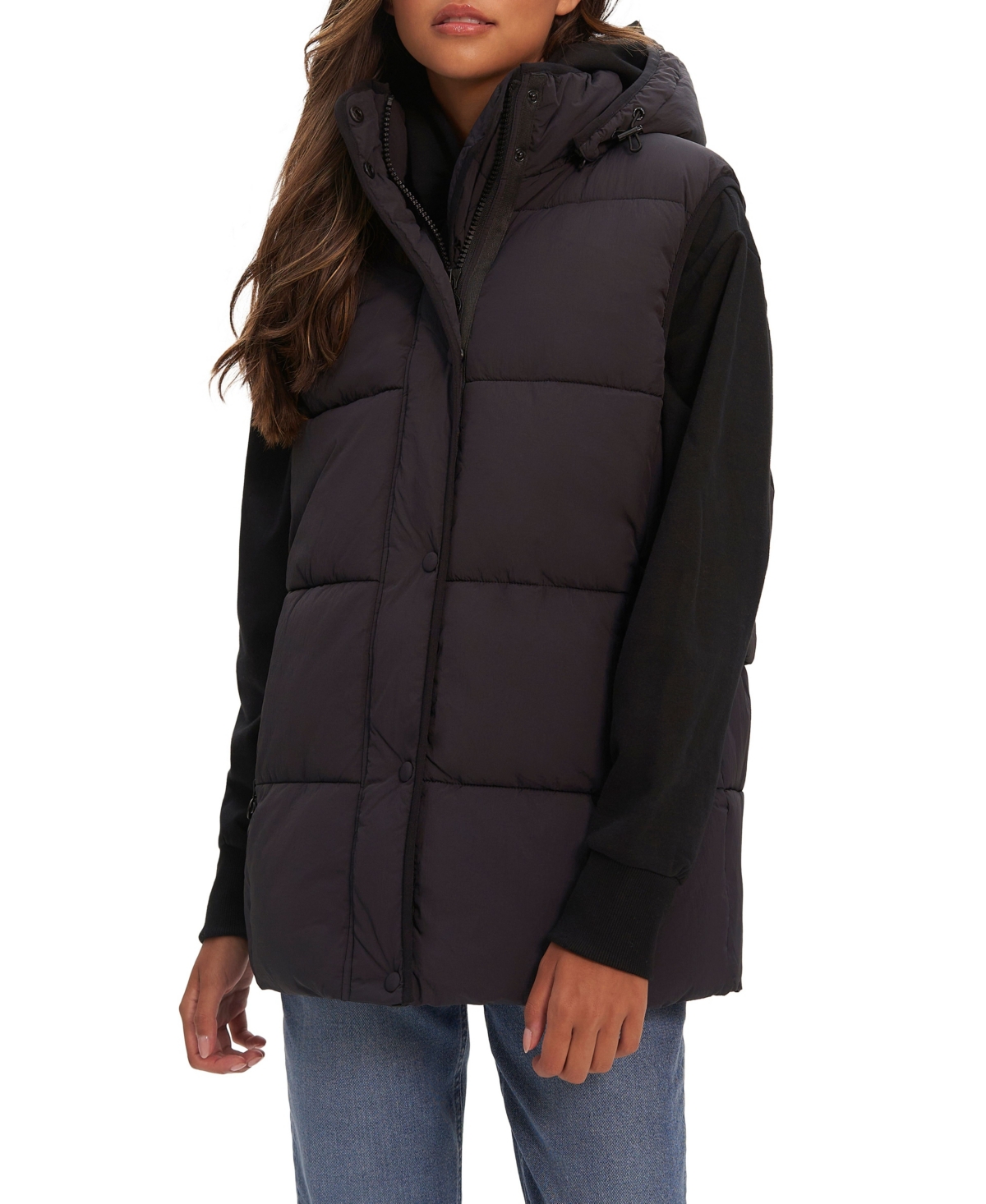 Noize Womens Mid Length Vest with Removable Hood by Noize