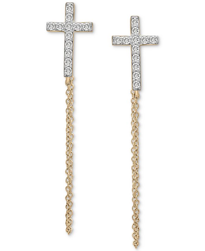 Wrapped Diamond Cross Chain Front to Back Drop Earrings (1/4 ct. t.w ...