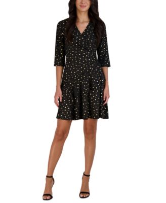 Women's Printed Elbow-Sleeve Ruffled Dress