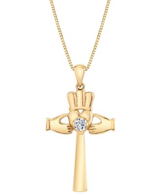 Sirena Diamond Claddagh Cross 18" Pendant Necklace (1/10 ct. t.w.) in ...