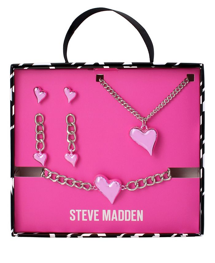 Steve Madden Puffy Heart 4-Pieces Necklace, Bracelet and Earring Set ...