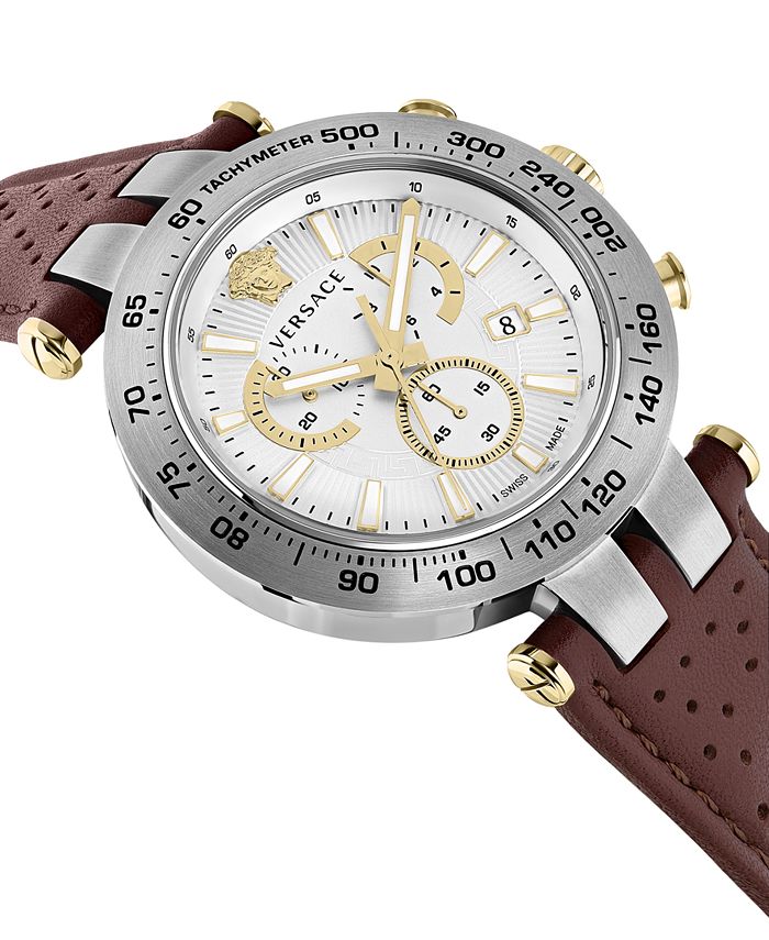 Versace Men's Swiss Chronograph Bold Brown Perforated Leather Strap ...