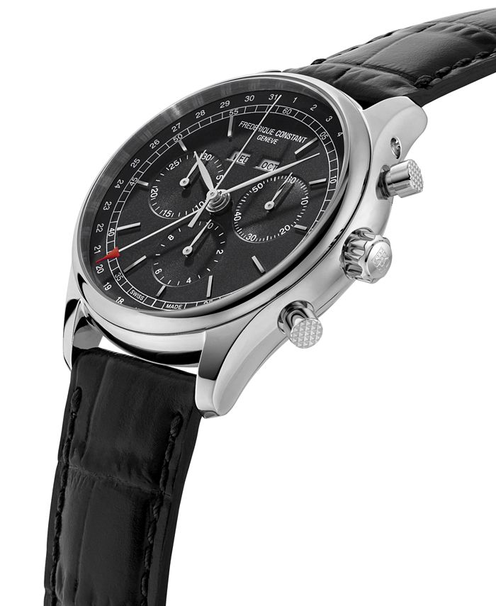 Frederique Constant Men's Swiss Chronograph Black Leather Strap Watch ...