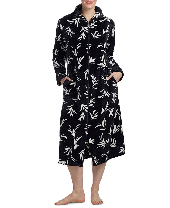 Miss Elaine Women's Printed Zip-Up Long-Sleeve Knit Robe & Reviews ...