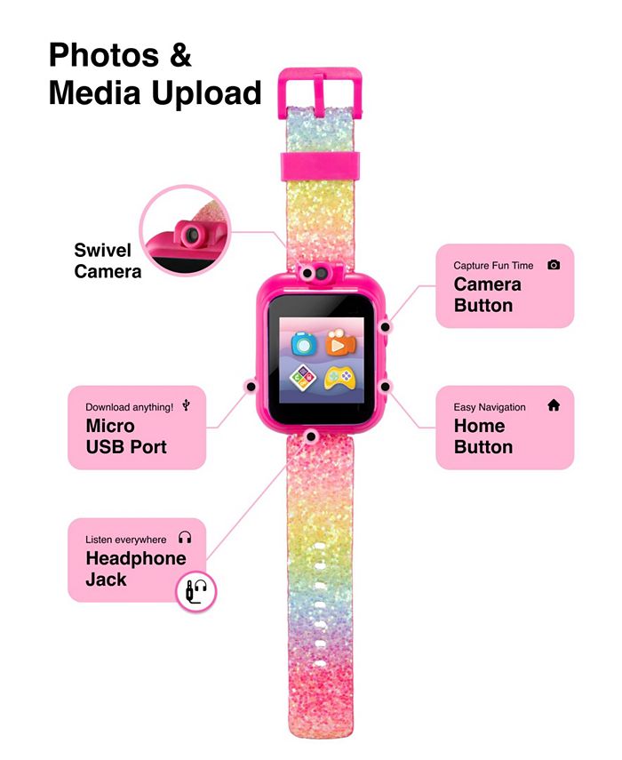 Playzoom Kid's Rainbow Glitter Silicone Strap Touchscreen Smart Watch ...