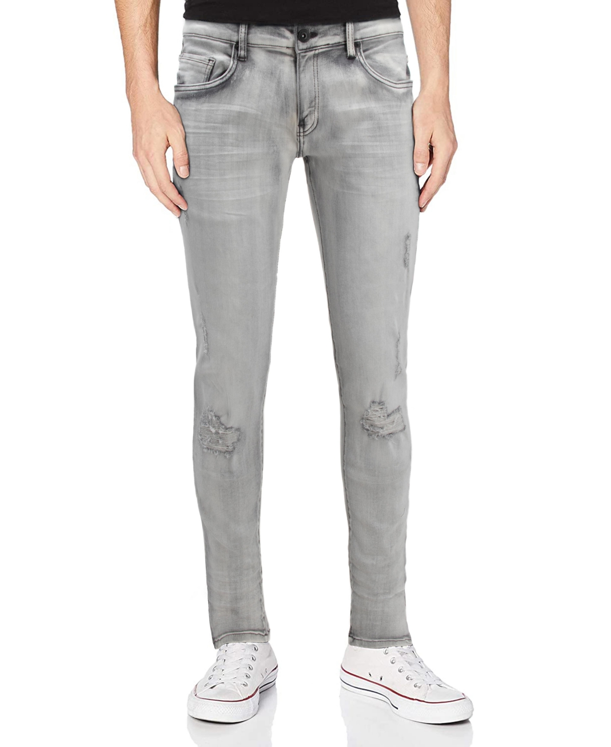 Click here for Mens Stretch Distressed Skinny Jeans - Light Gray prices