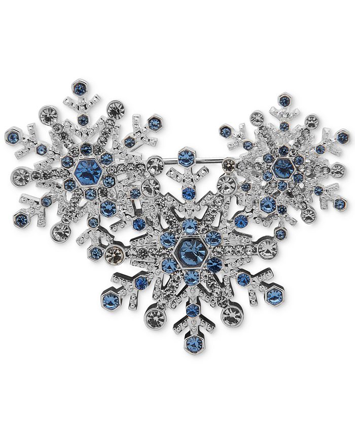 Anne Klein Silver-Tone Crystal Snowflake Cluster Pin - Macy's