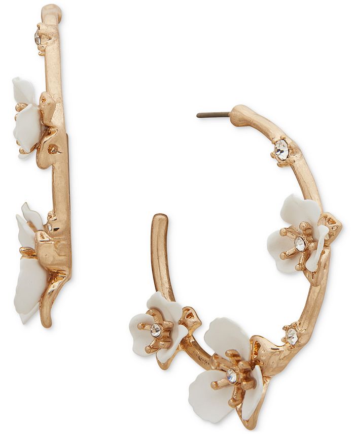 lonna & lilly Gold-Tone Medium Pavé Color Flower C-Hoop Earrings, 1.56 ...