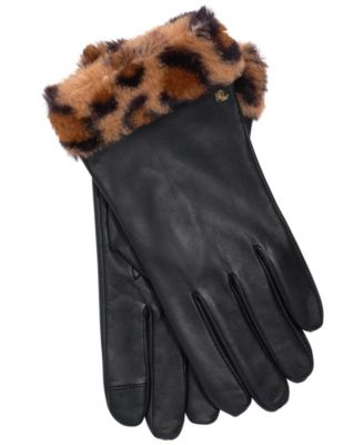 Lauren Ralph Lauren Women's Leather Touch Glove with Faux Leopard Cuff ...
