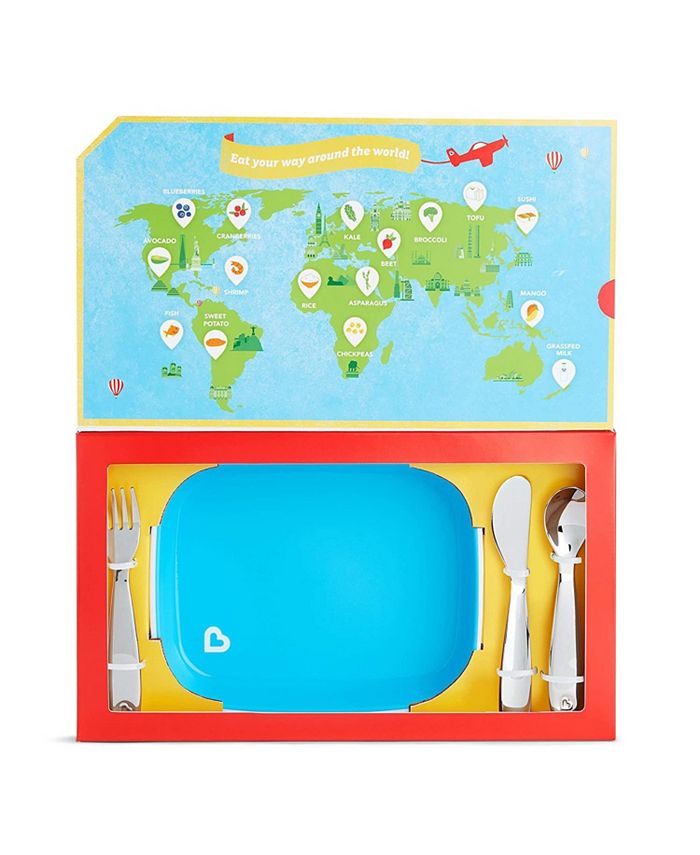Munchkin 4 piece Food Adventure Splash Toddler Dining Set, Blue - Macy's
