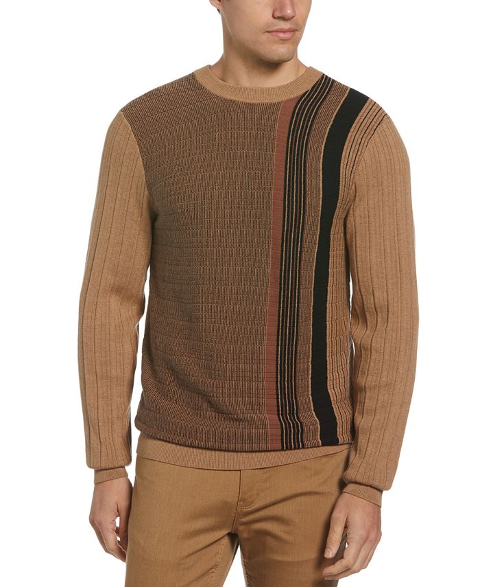 Perry Ellis Men's Textured Vertical Stripe Crewneck Sweater - Macy's