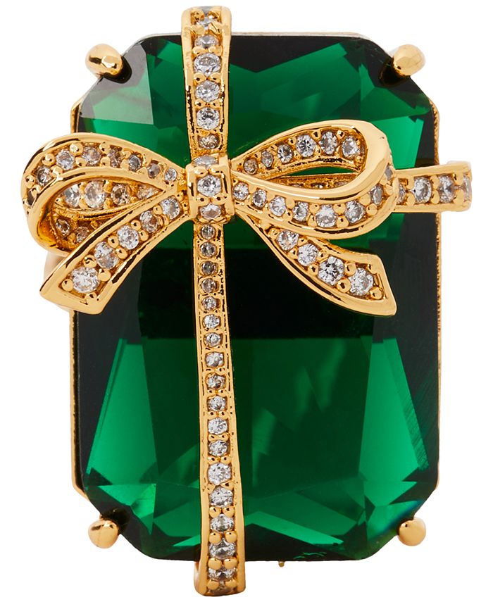 kate spade new york Gold-Tone Green Present Cocktail Ring - Macy's