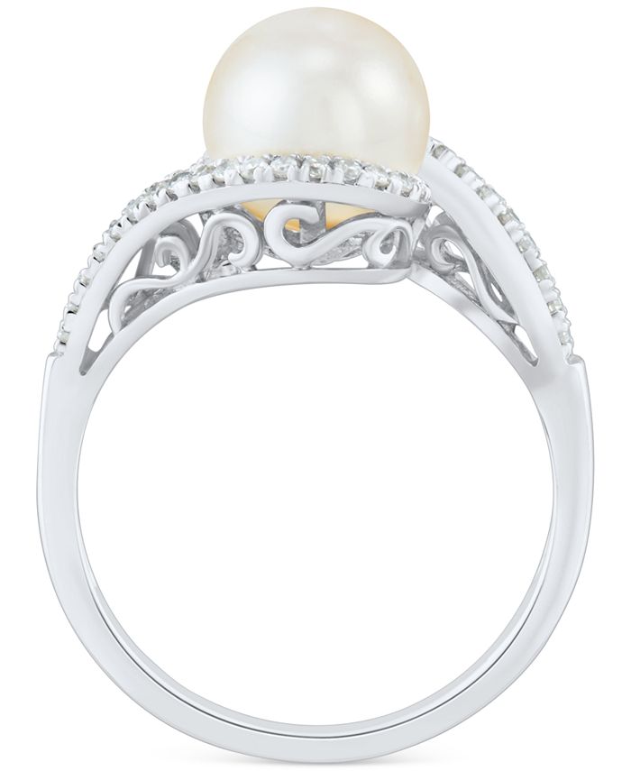 Honora Cultured Freshwater Pearl (8mm) & Diamond (1/5 ct. t.w.) Swirl ...