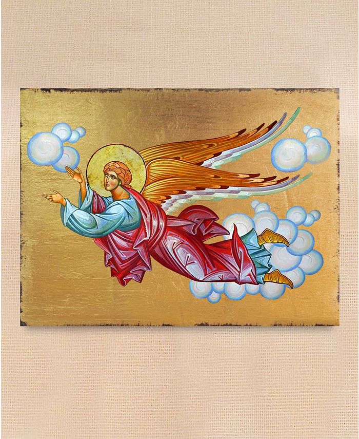 Designocracy Flying Angel Icon Gold-Tone Plated Wooden Block, 24" x 18 ...