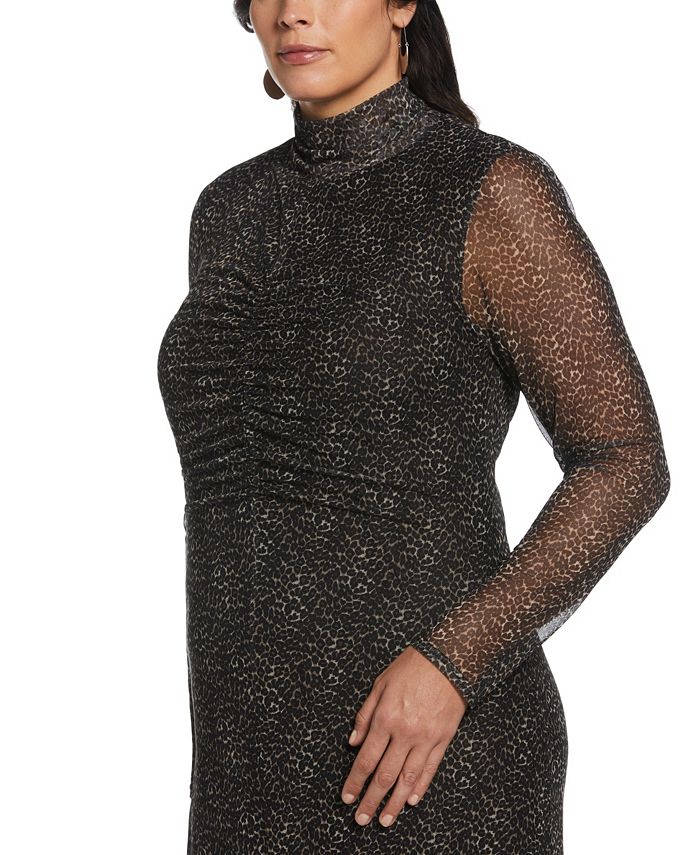 ELLA Rafaella Plus Size Mock Neck Mesh Long Sleeve Midi Dress - Macy's