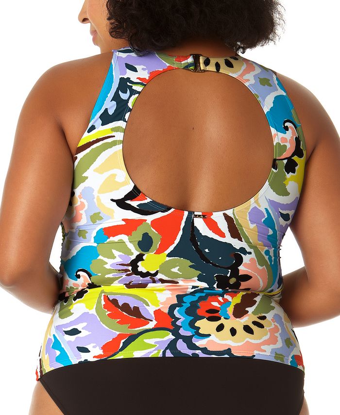 Anne Cole Plus Size Printed Open-Back Tankini Top - Macy's