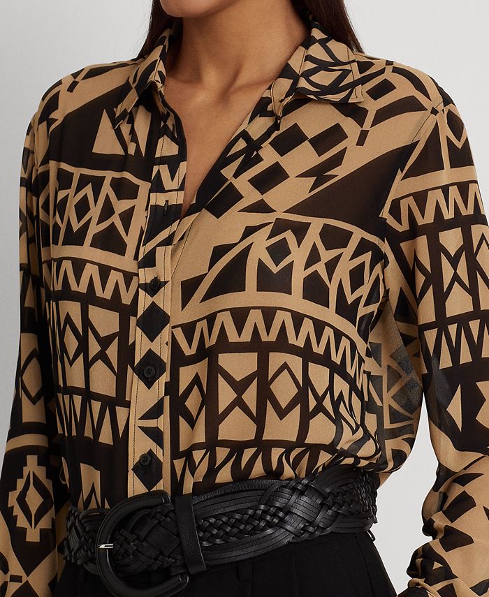 Lauren Ralph Lauren Women's Geo-Print Georgette Shirt - Macy's