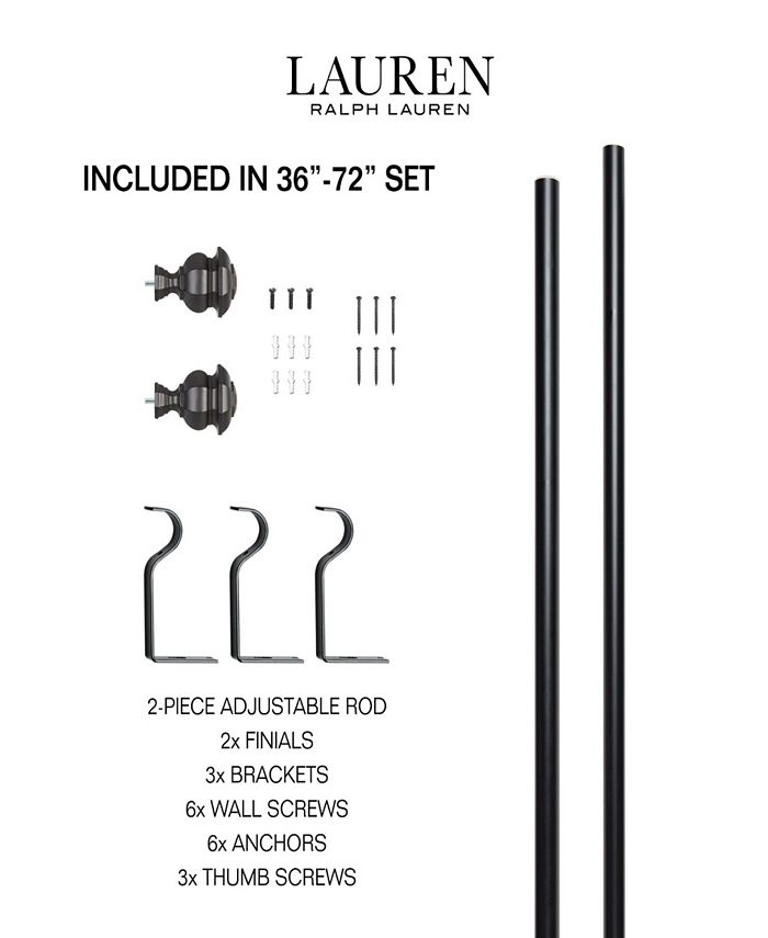 Lauren Ralph Lauren Welford 1" Adjustable Window Curtain Rod and Finial ...