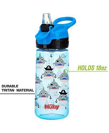 Nuby Push Button Flip-it Soft Spout Tritan Water Bottle, Blue Sharks, 18 Oz - Macy's