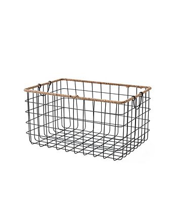 Baum Rectangular Grid Black Wire Baskets with Jute Rim and Fold Down ...