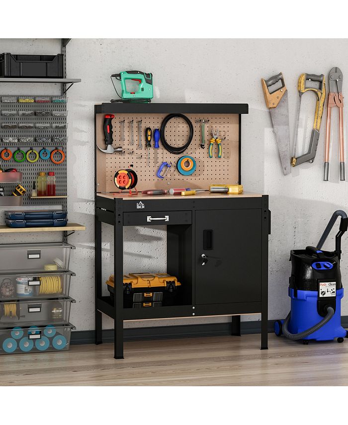 HOMCOM Garage Tool Table w/ Adjustable Height Angle Clamps, 220 lbs ...