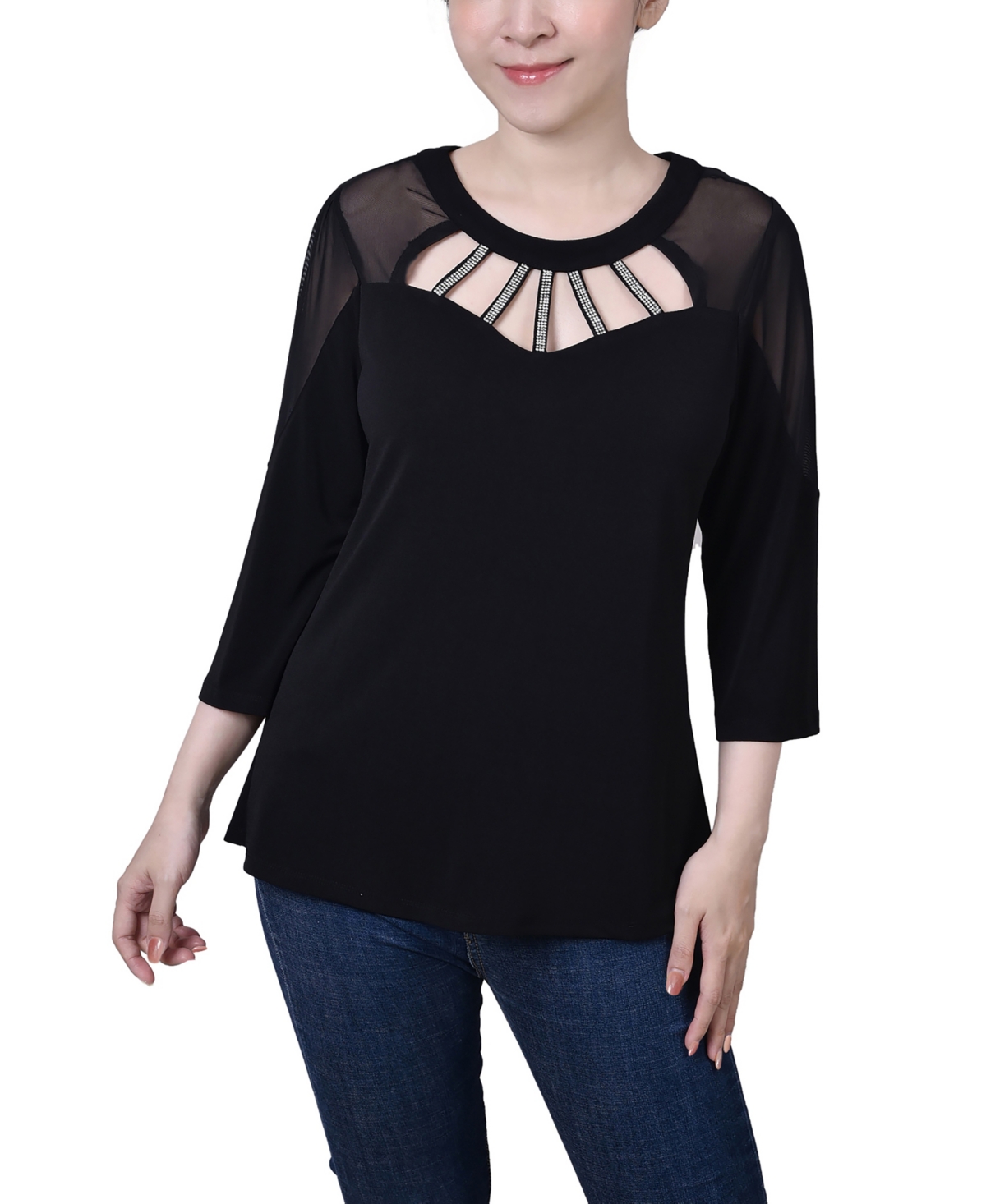 Click here for Ny Collection Petite 3/4 Sleeve Top with Neckline... prices