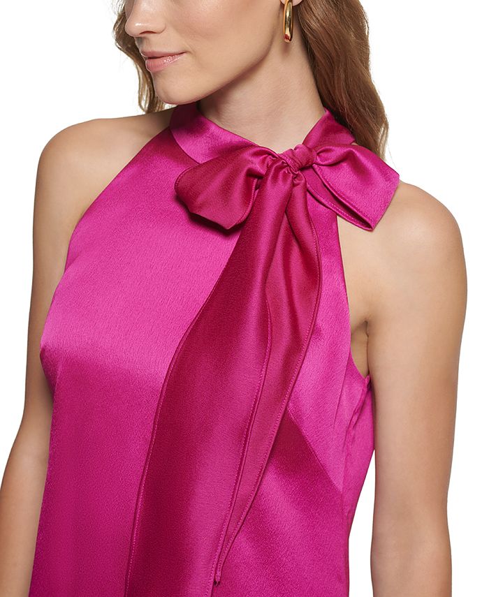 Vince Camuto Petite Bow-Neck Sleeveless Satin Dress - Macy's