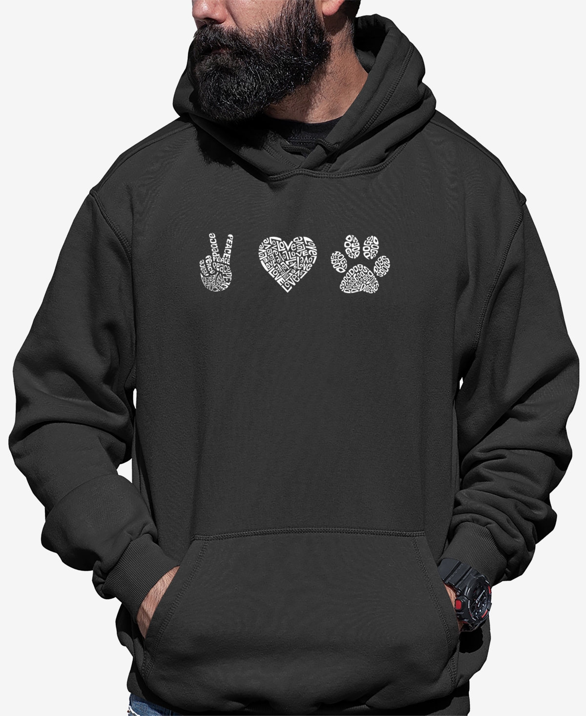 Click here for La Pop Art Mens Peace Love Dogs Word Art Hooded Sw... prices