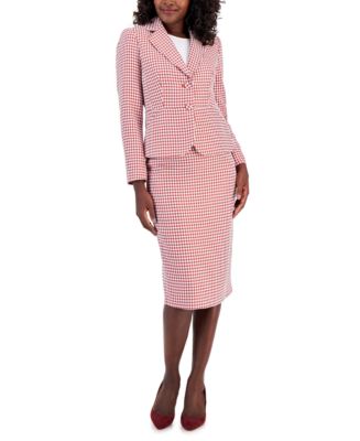 Le Suit Women's Houndstooth Two-Button Skirt Suit, Regular and Petite ...