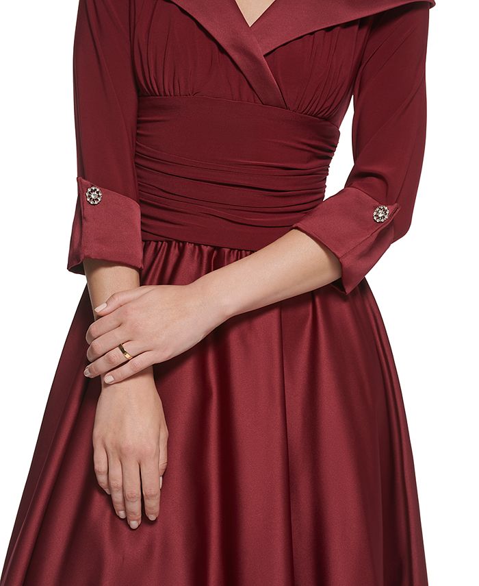 Jessica Howard Petite Portrait-Collar Satin Midi Dress - Macy's