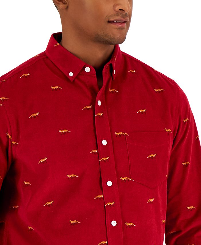 Club Room Men's Long-Sleeve Corduroy Fox-Print Shirt, Created for Macy ...
