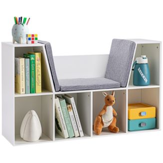 HOMCOM Cubby for Kids with Comfy Lounge Chair and Large Cube Shelves ...