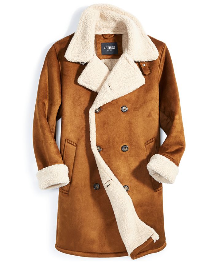 GUESS Men's Faux-Shearling Overcoat - Macy's