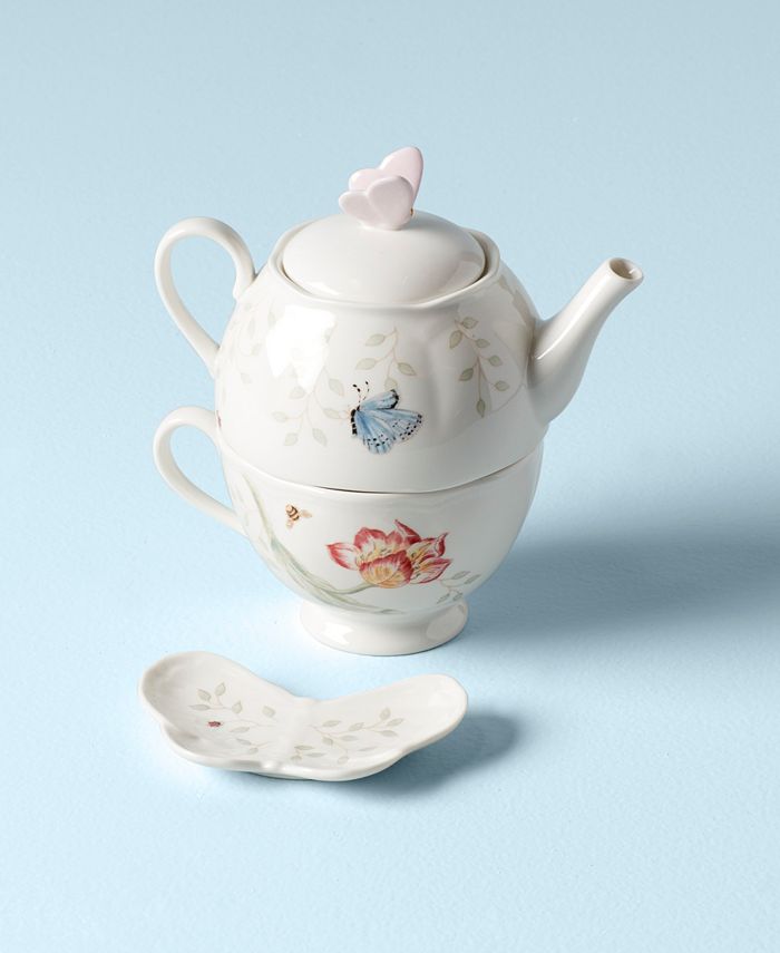 Lenox Butterfly Meadow Stackable Tea Set with Bag Holder - Macy's Lenox Butterfly Meadow Stackable Tea Set with Bag Holder - Macy's