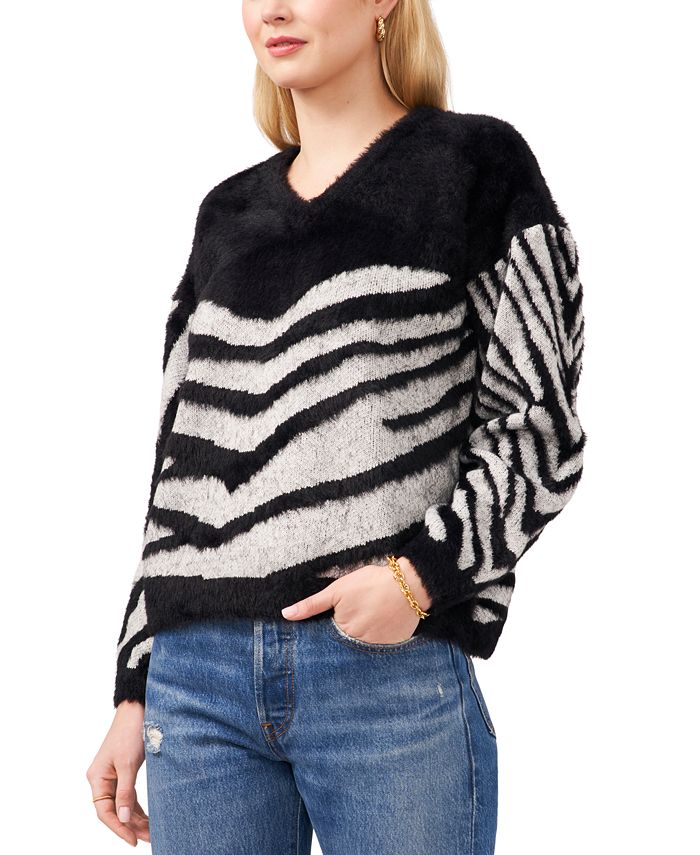 Sam & Jess Women's Zebra V-Neck Long-Sleeve Sweater - Macy's
