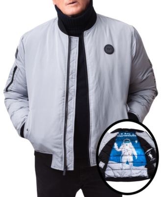 Space One Men's Nasa Inspired Hooded Bomber Jacket with Printed ...