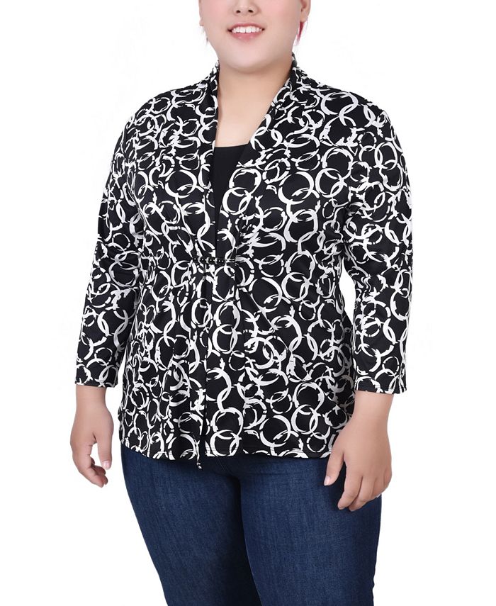 NY Collection Plus Size 3/4 Sleeve Two-Fer Top - Macy's