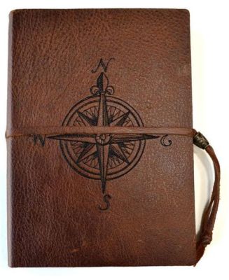 Vintage Brown I Embroidered Compass Italian Leather Journal (6''x 8.25 ...