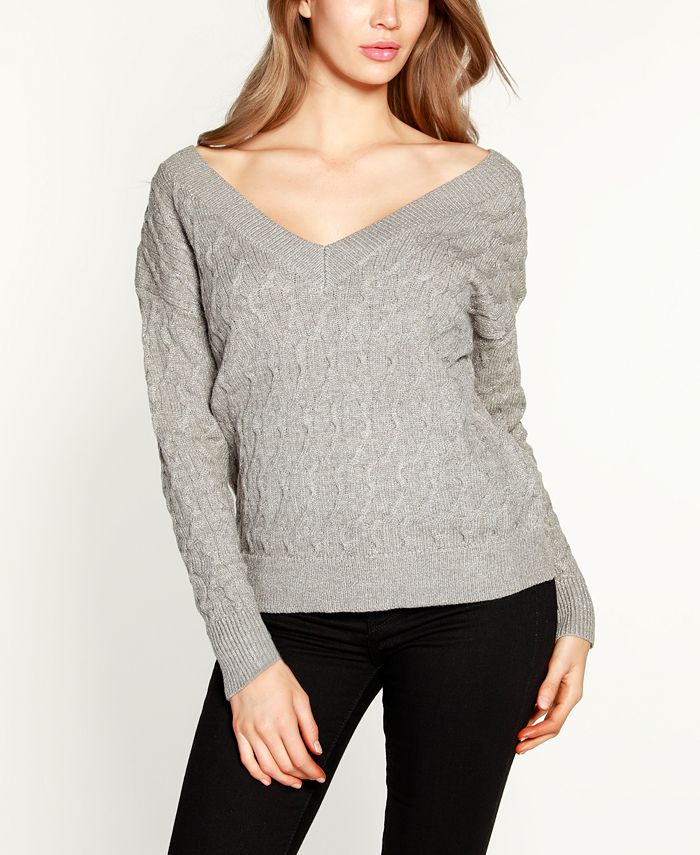 Belldini Women's Black Label Lurex Cable Double V-neck Sweater - Macy's