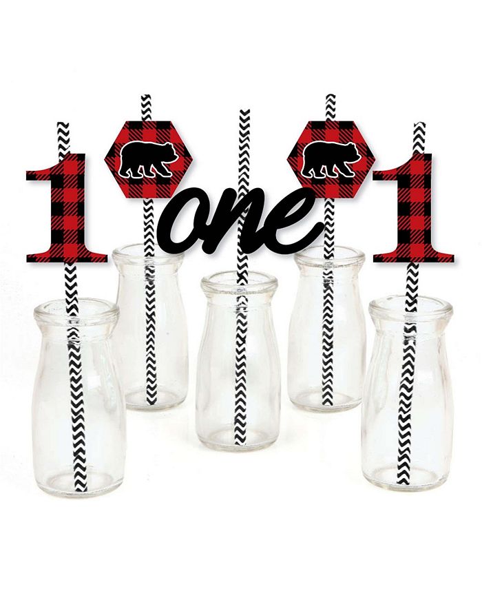Big Dot of Happiness 1st Birthday Lumberjack - Paper Straw Decor ...