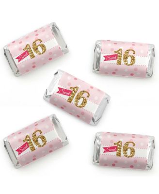 Big Dot of Happiness Sweet 16 - Mini Candy Bar Wrapper Stickers - 16th ...