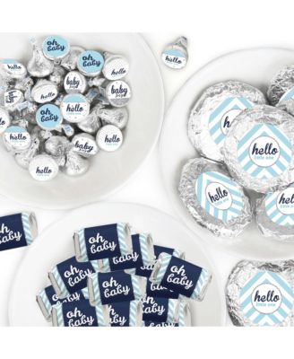Hello Little One - Blue & Silver Boy Baby Shower Candy Favor Sticker ...