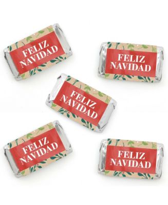Big Dot of Happiness Feliz Navidad - Mini Candy Bar Wrapper Stickers ...
