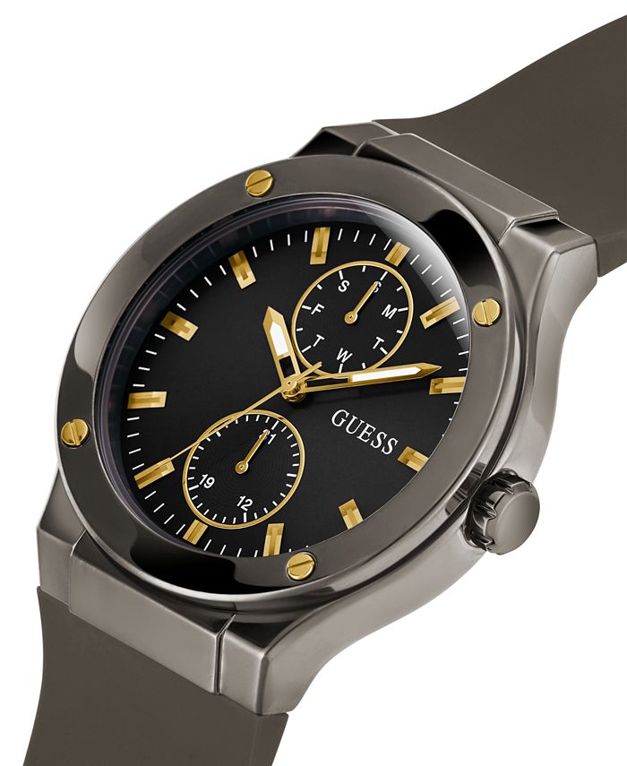 GUESS Men's Multi-Function Black and Gunmetal Silicone Watch 45mm - Macy's